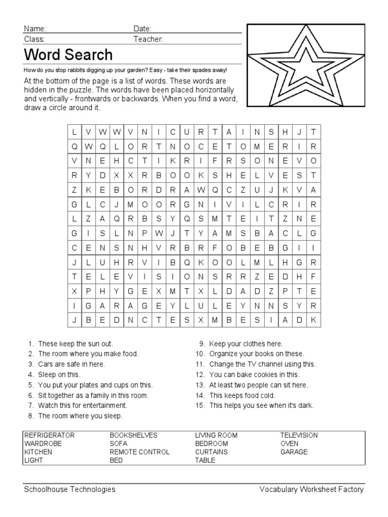 Around The House - Word Search | PDF | Word Search | Home