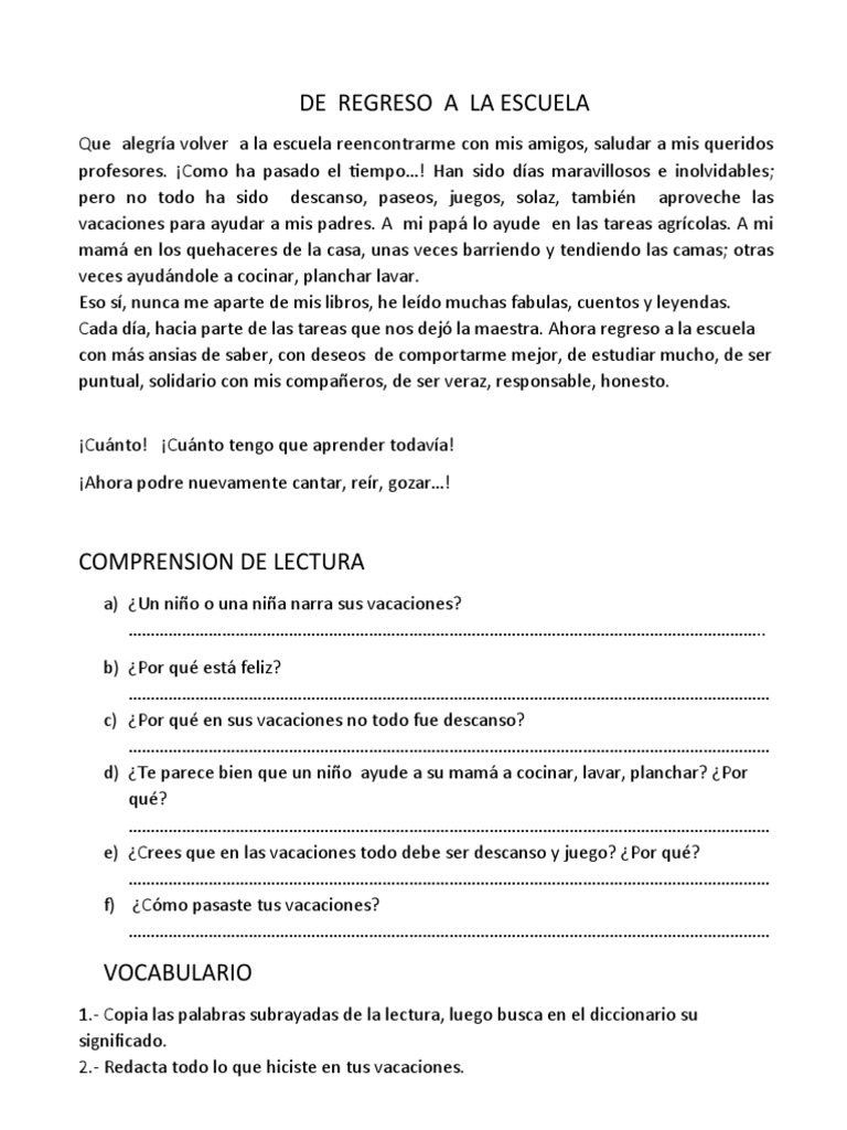 De Regreso A La Escuela | PDF