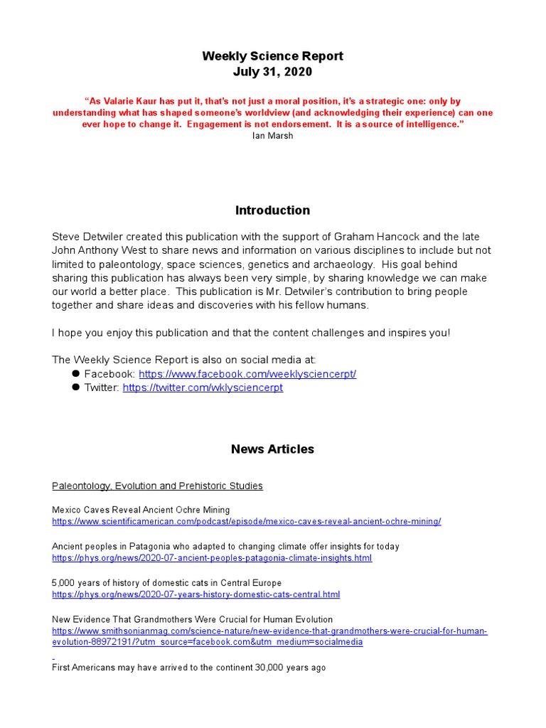 Weekly Science Report 31st July 2020 | PDF | Interplanetary Spaceflight ...