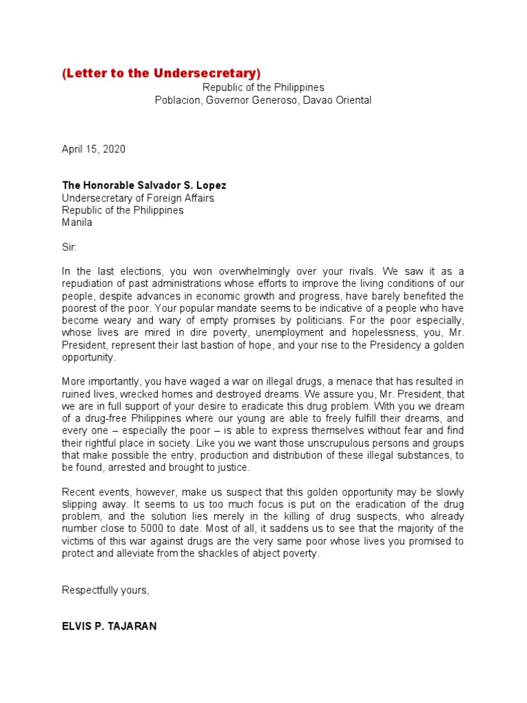 Letter To The Undersecretary | PDF