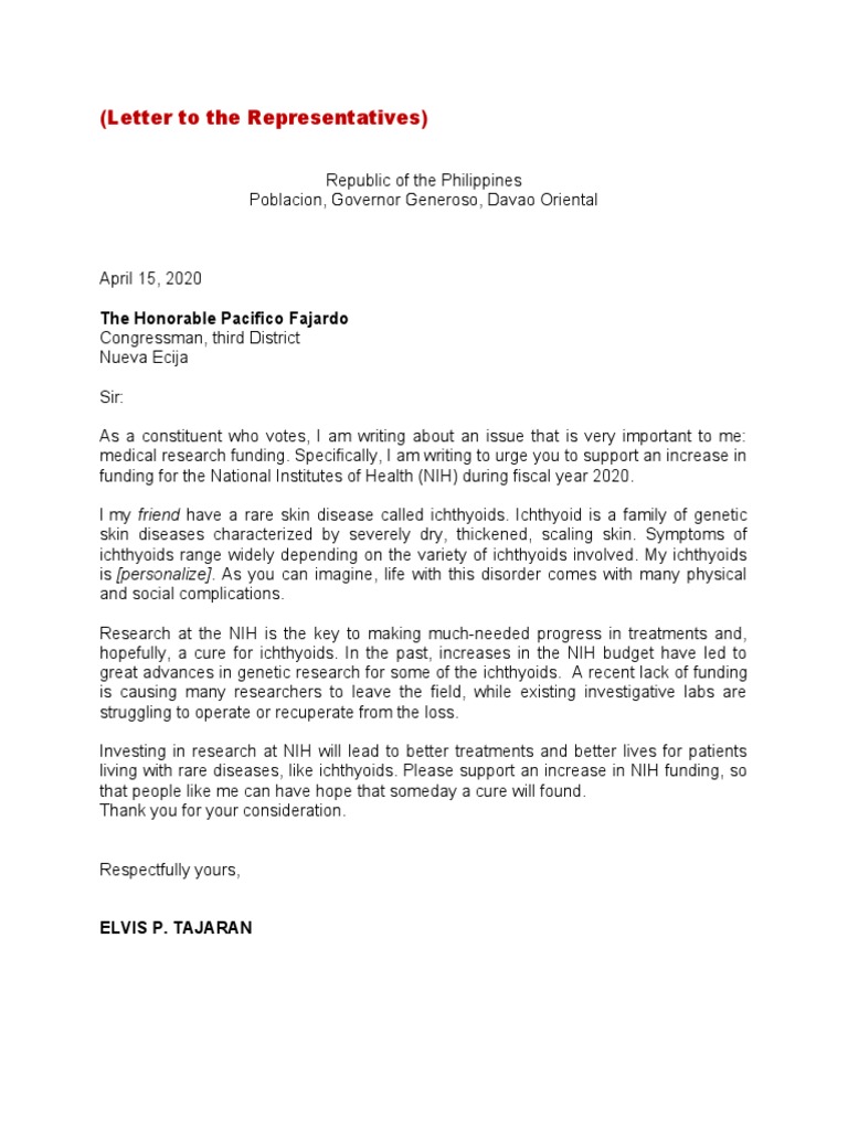 Letter To The Representatives | PDF | Wellness