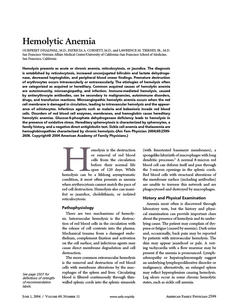 2004 - Hemolytic Anemia - American Family Physician PDF | PDF | Anemia ...