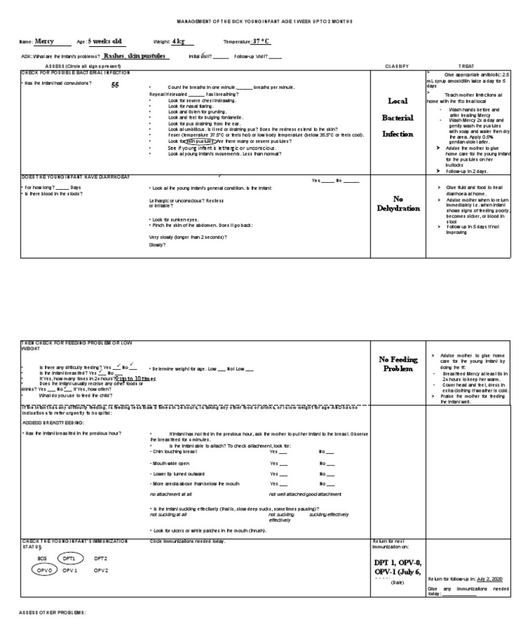 IMCI Form Assignment | PDF | Breastfeeding | Medical Specialties