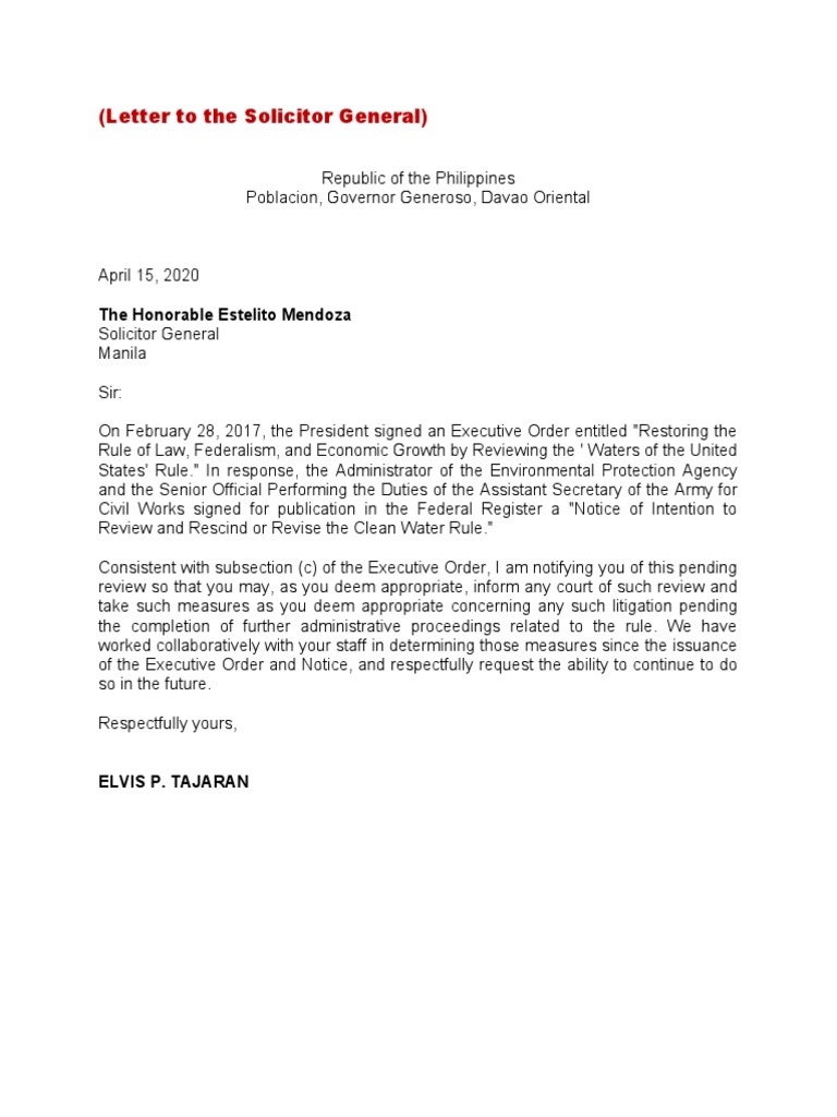 Letter To The Solicitor General | PDF