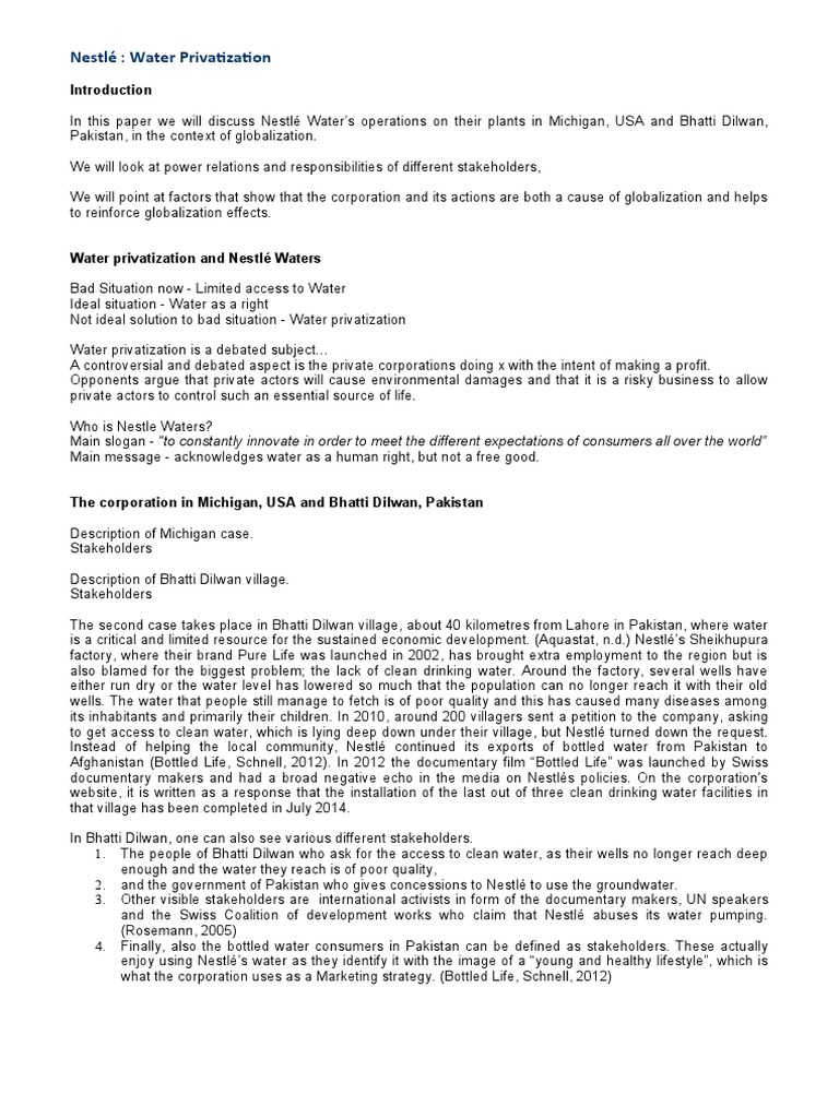 Nestlé Water Privatization | PDF | Corporate Social Responsibility | Nestlé