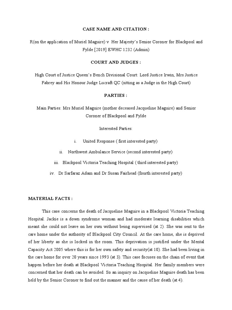 Sample Case Note 2 | PDF | Negligence | Coroner