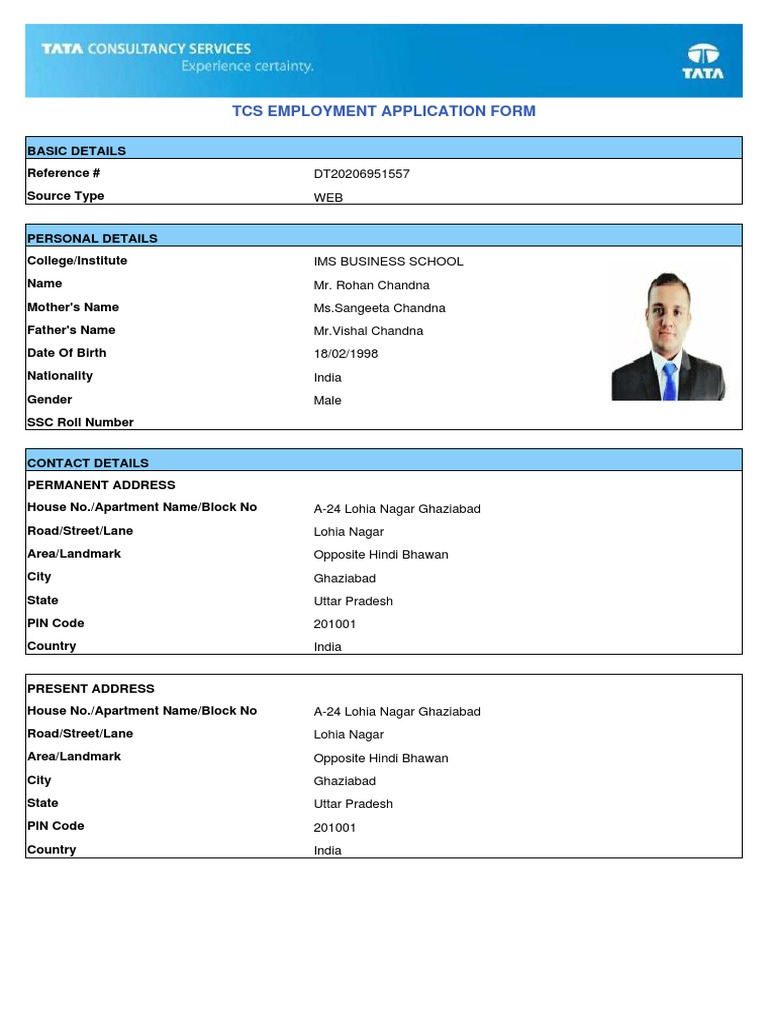 Tcs Employment Application Form | PDF | Background Check | Social ...