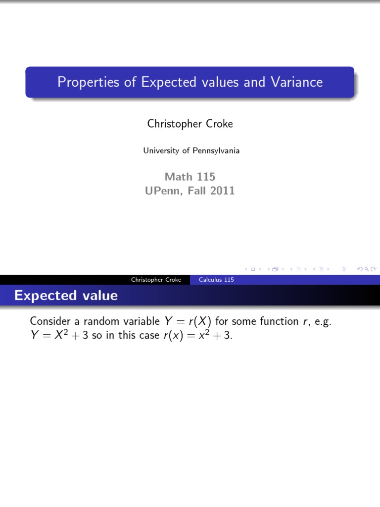 Properties of Expected Values and Variance: Christopher Croke | PDF | Expected Value ...