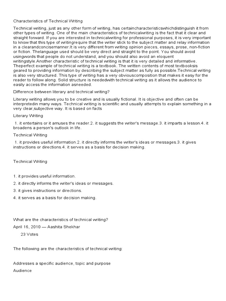 Characteristics of Technical Writing | PDF | Writers | Technical ...