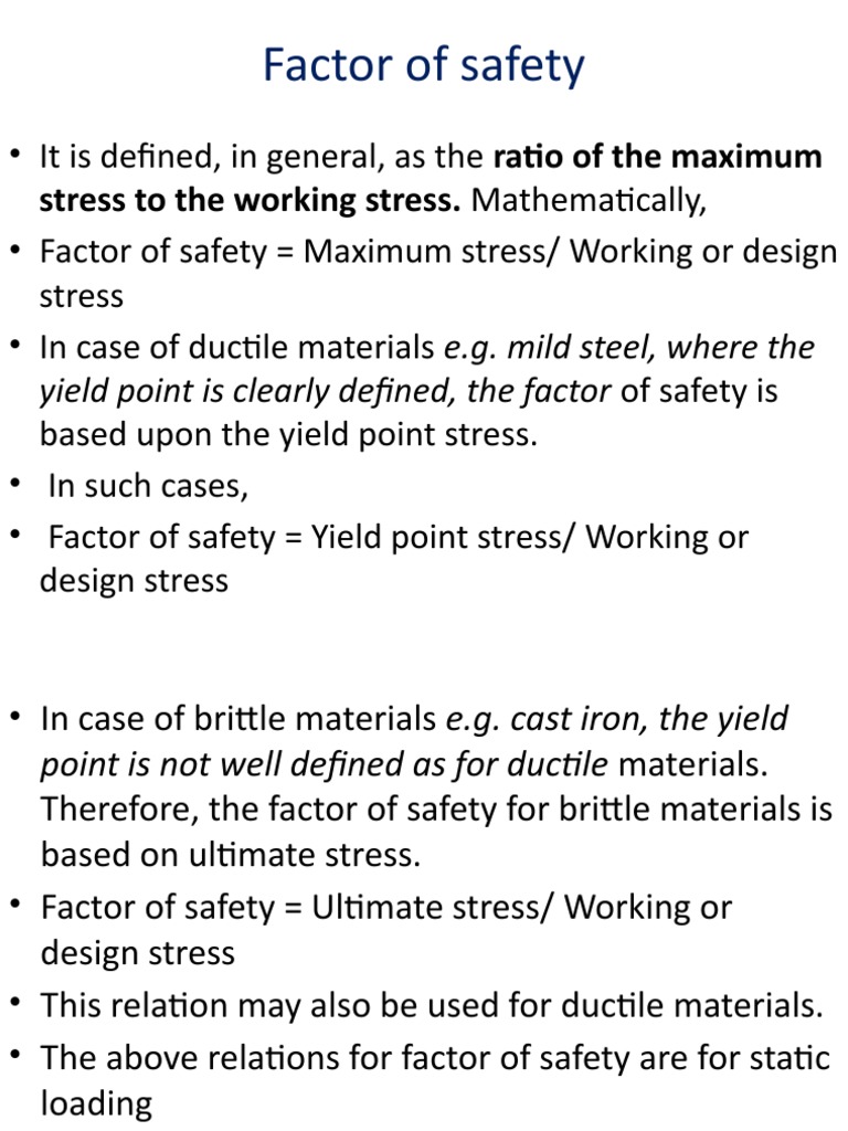 Factor of Safety: Stress To The Working Stress. Mathematically | PDF
