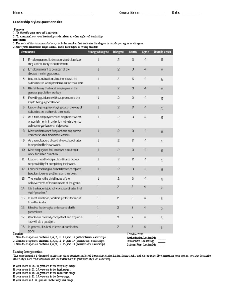 Leadership Style Questionnaire | PDF