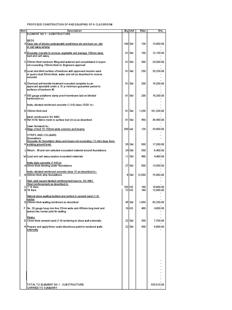 Classroom Boq PDF | PDF | Window | Concrete