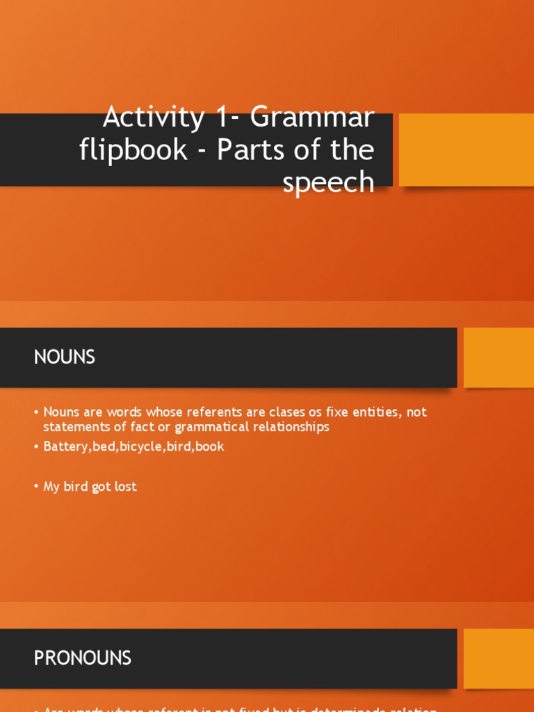 Activity 1-Grammar Flipbook - Parts of The Speech | PDF