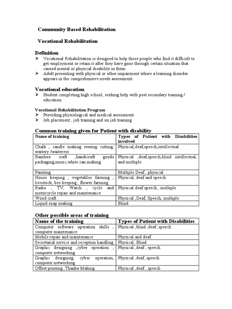 Community Based Rehabilitation (Vocational Rehabilitation) | PDF ...