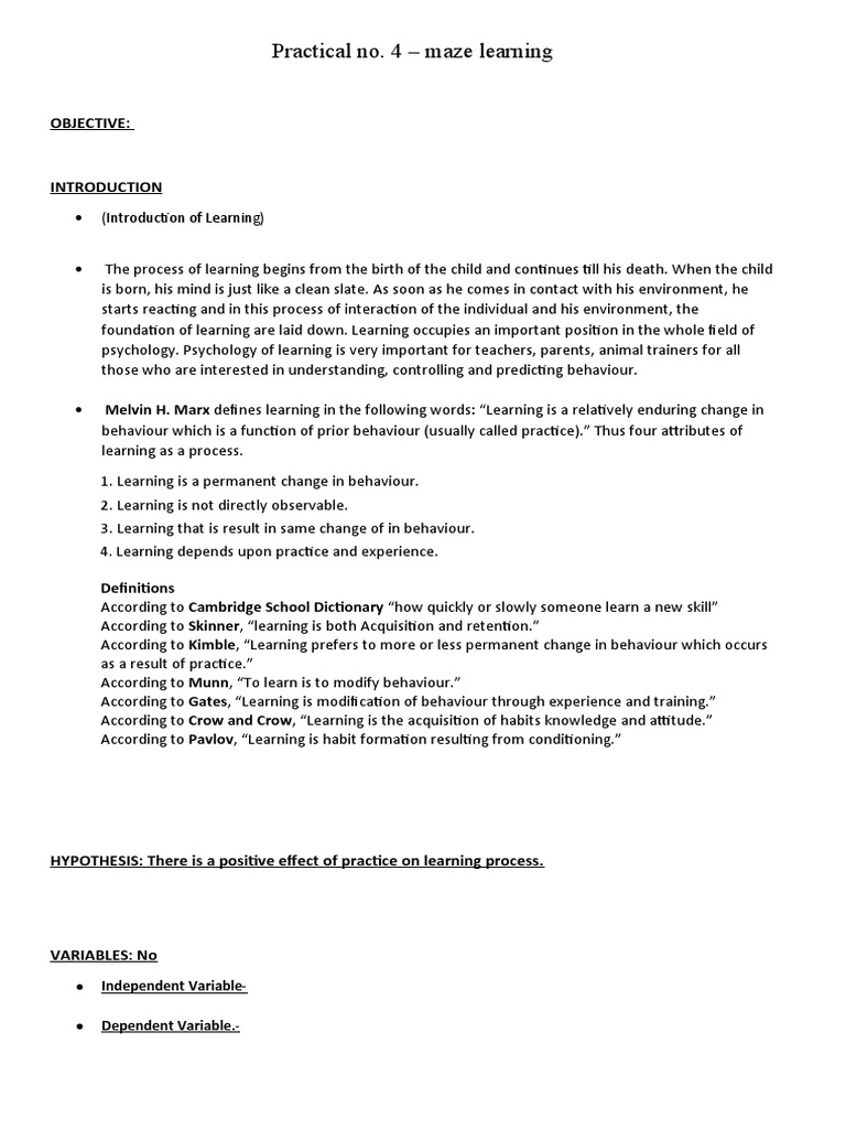 Practical No. 4 - Maze Learning: Objective | Download Free PDF | Learning | Behavior