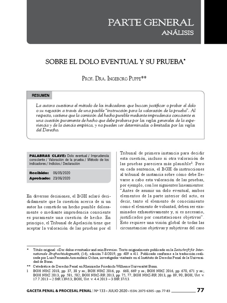 PUPPE INGEBORG. Sobre El Dolo Eventual y PDF | PDF | Intención (Derecho ...
