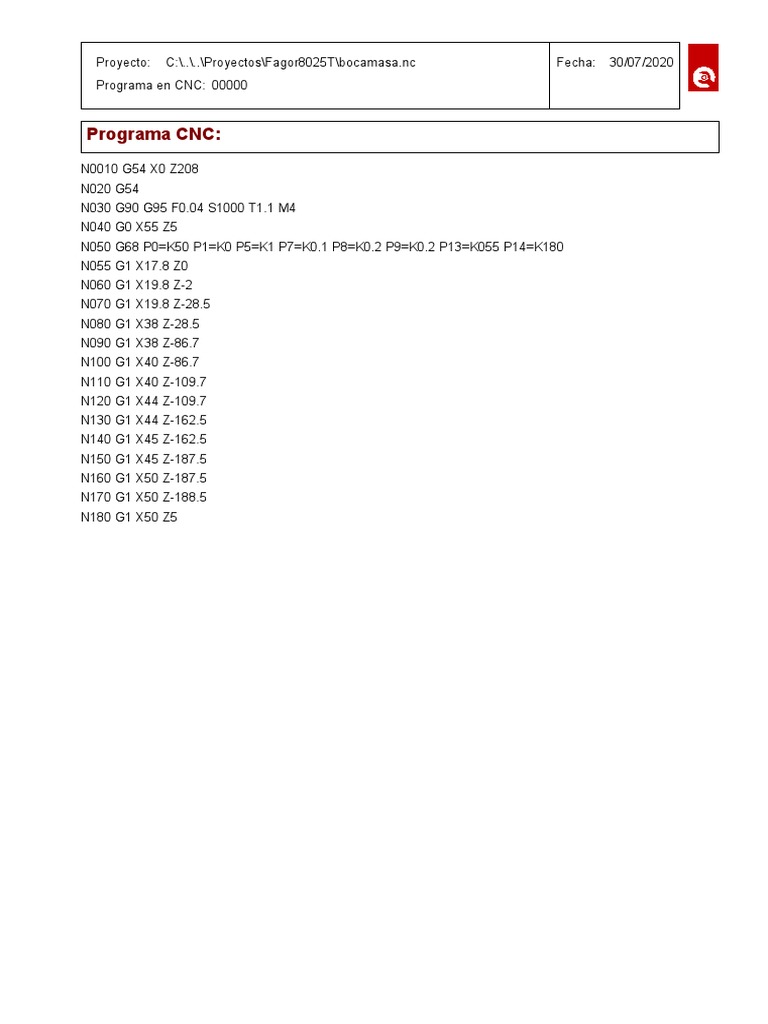 Programa CNC - Bocamasa | PDF