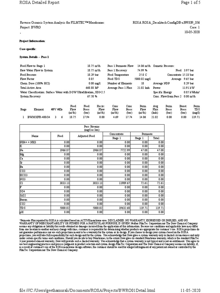 Reverse Osmosis System Analysis For Filmtec™ Membranes Rosa Rosa ...