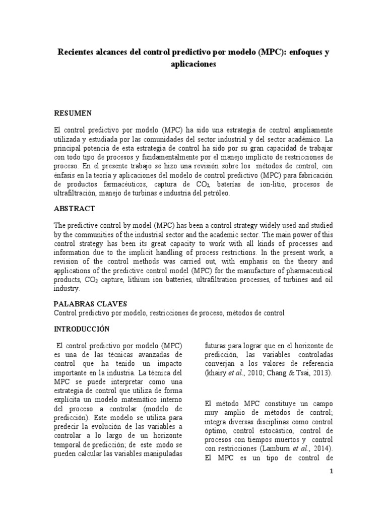 Control Predictivo Por Modelo, REVIEW | PDF | Optimización Matemática ...