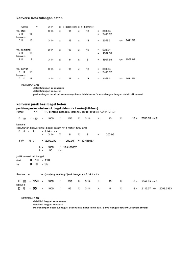 Rumus Konversi Besi Tulangan | PDF