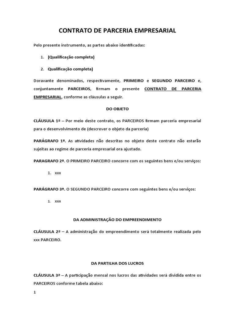 Modelo de Contrato de Parceria Empresarial | PDF | Lei das Obrigações ...