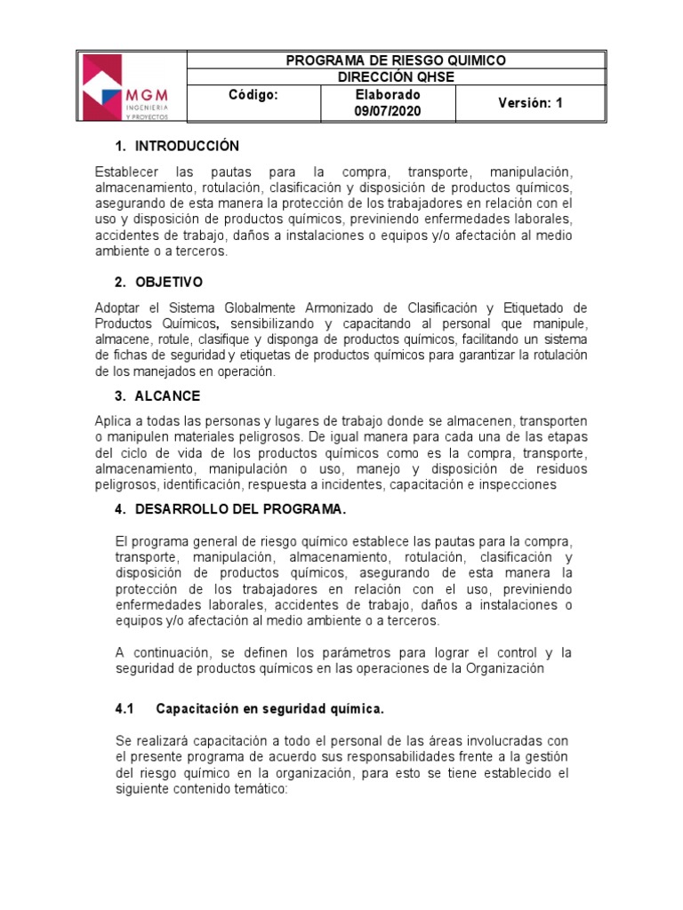 Programa de Gestión de Riesgo Químico | PDF | Contaminación | Toxicidad