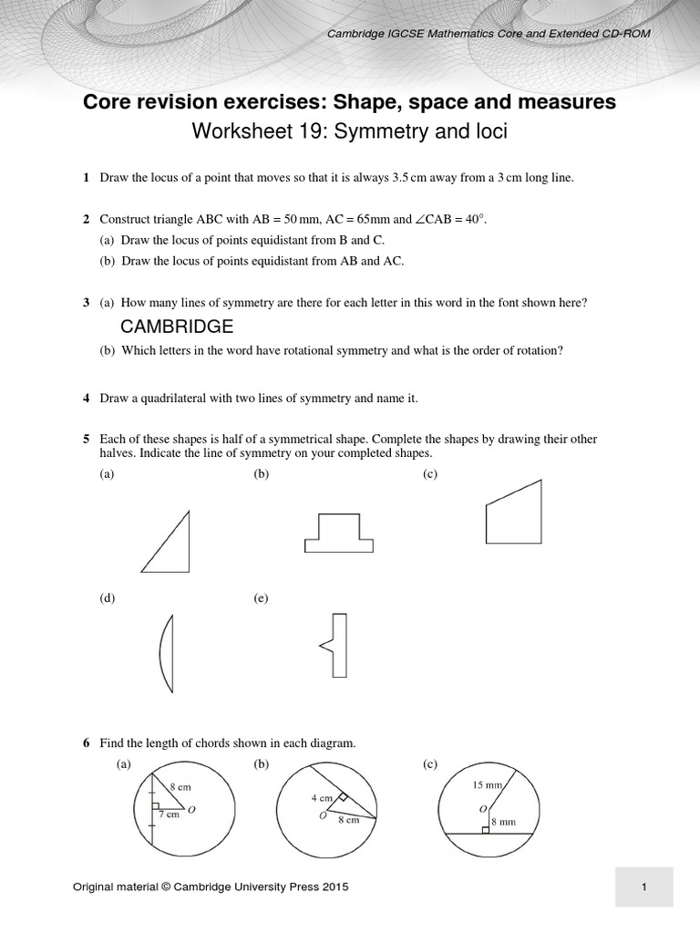 Core Revision Exercises: Shape, Space and Measures: Worksheet 19 ...