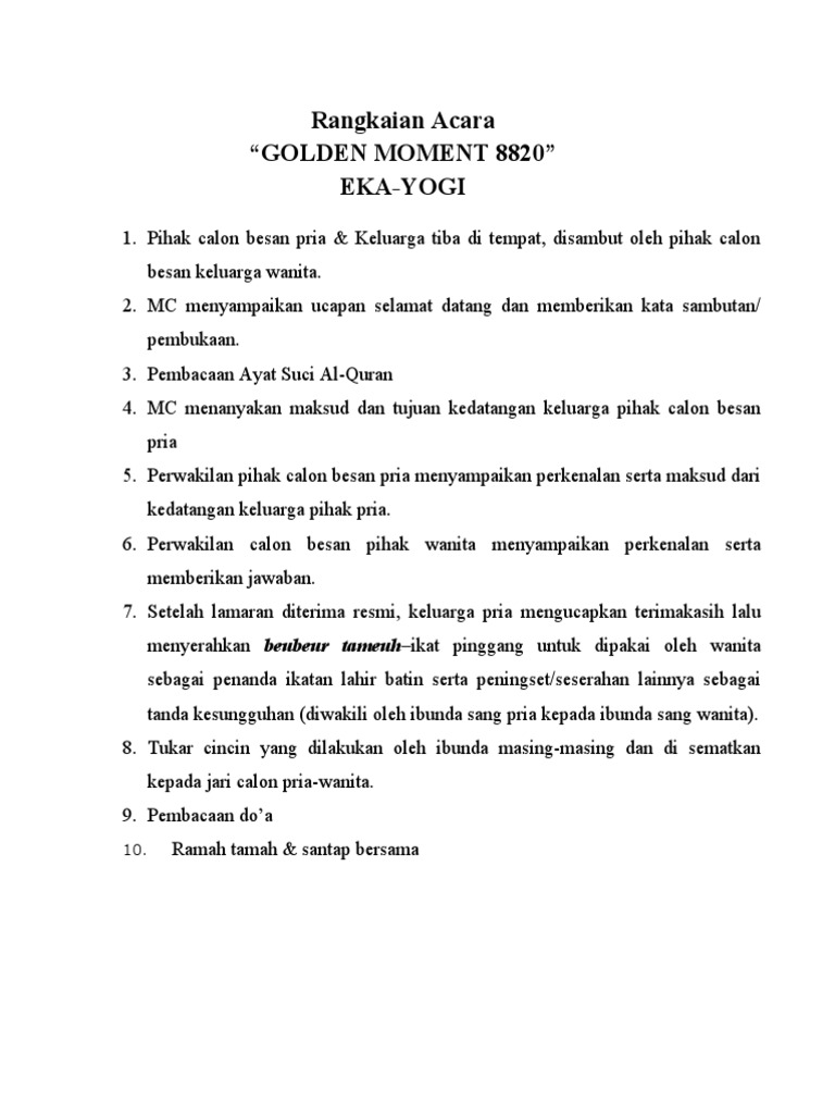 Susunan Acara Lamaran Tunangan | PDF