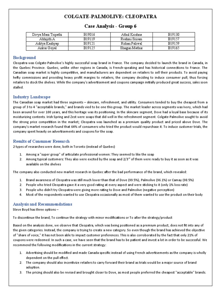 Colgate-Palmolive Cleopatra Case Study | PDF | Brand | Advertising