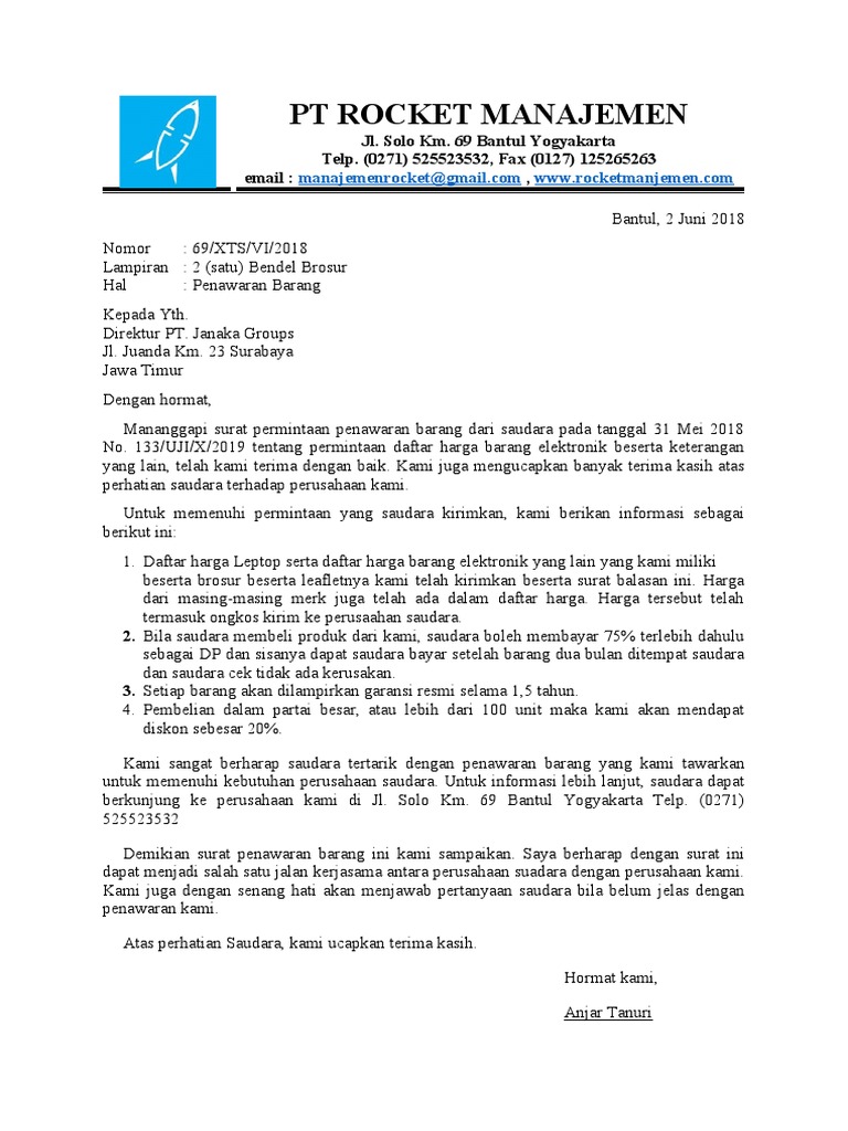 Contoh Surat Balasan Perusahaan | PDF