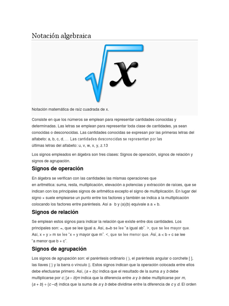 Notación Algebraica | PDF | Grupo (Matemáticas) | Álgebra