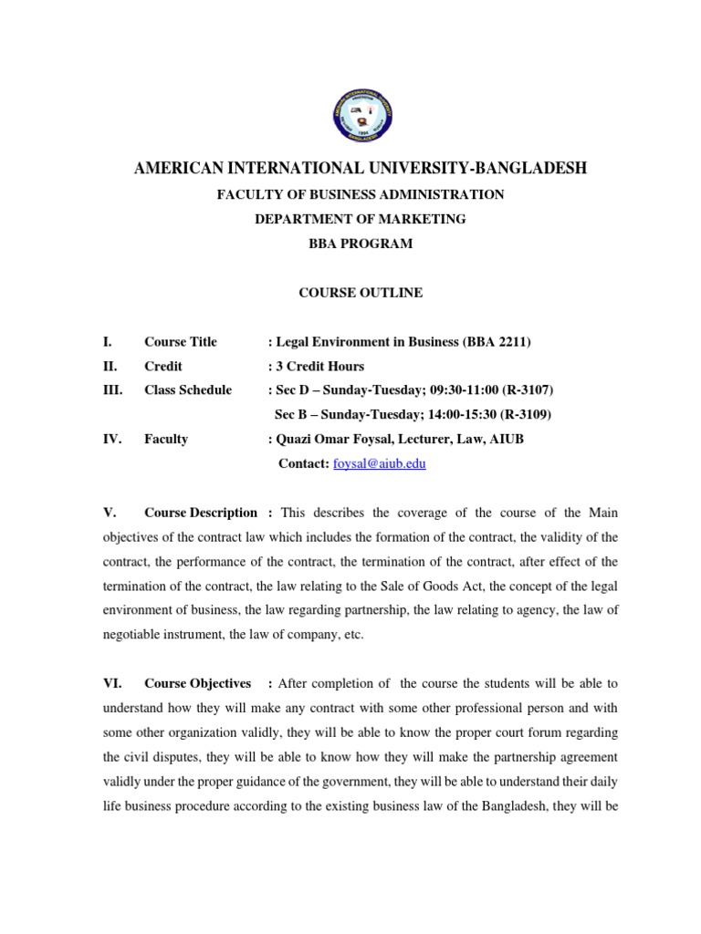 Legal Environment in Business Course Outline | PDF | Plagiarism ...