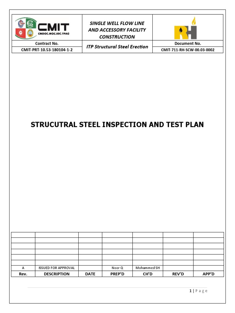 X6 Structural Steel Erection Inspection Test Plan | PDF | Specification ...