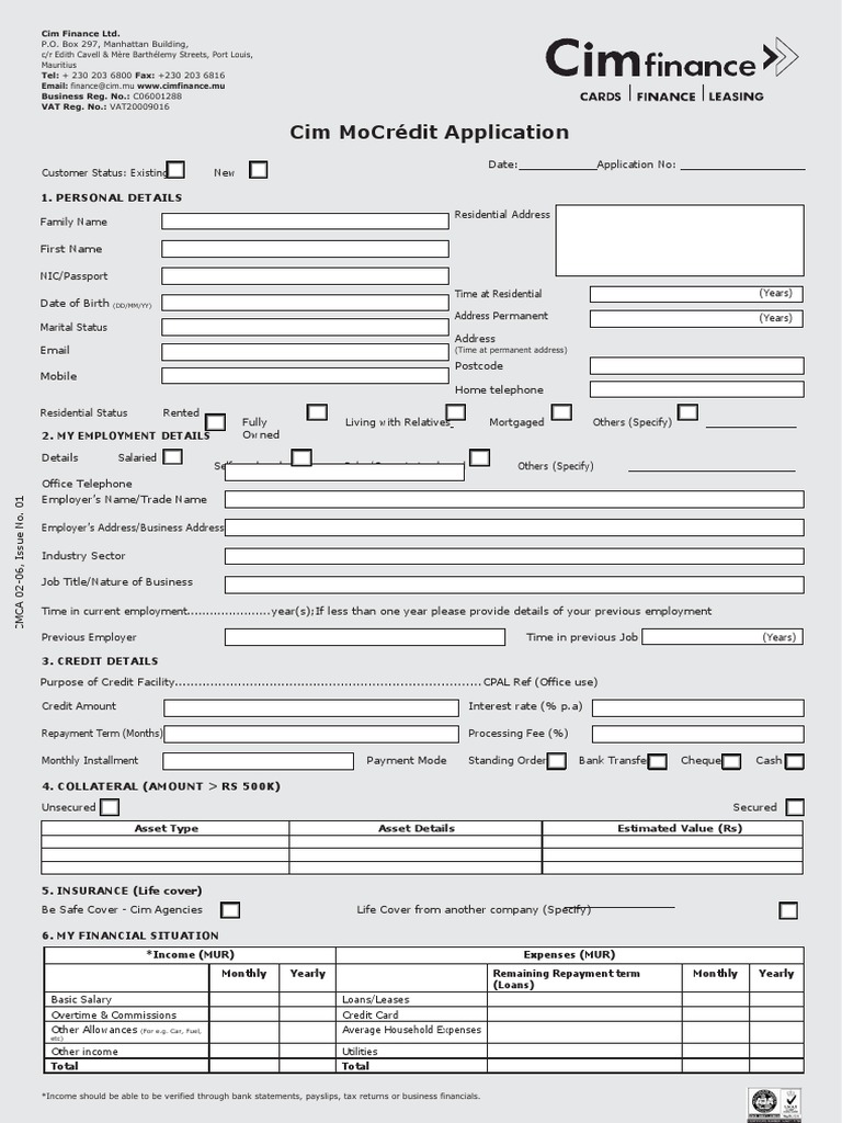 Cim Mocrédit Application: 1. Personal Details | PDF | Credit | Finance ...