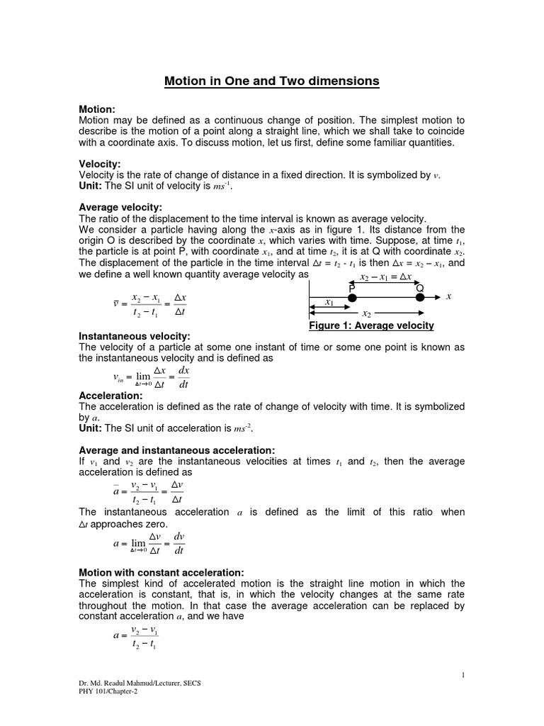 Chapter-2 Motion in 1 2 Dimensions | Download Free PDF | Velocity ...