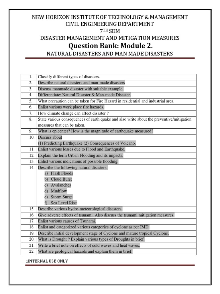 DM - Question Bank Module 2 PDF | PDF | Natural Disasters | Flood