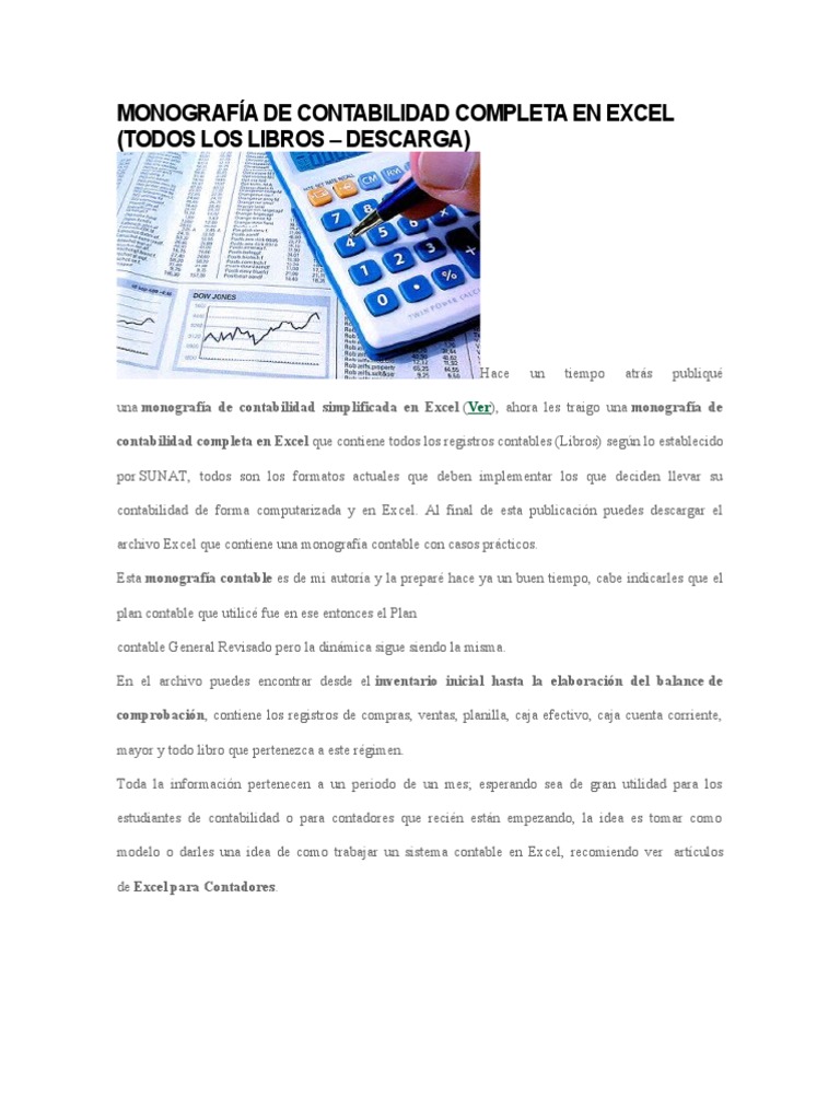 Monografía de Contabilidad Completa en Excel | PDF