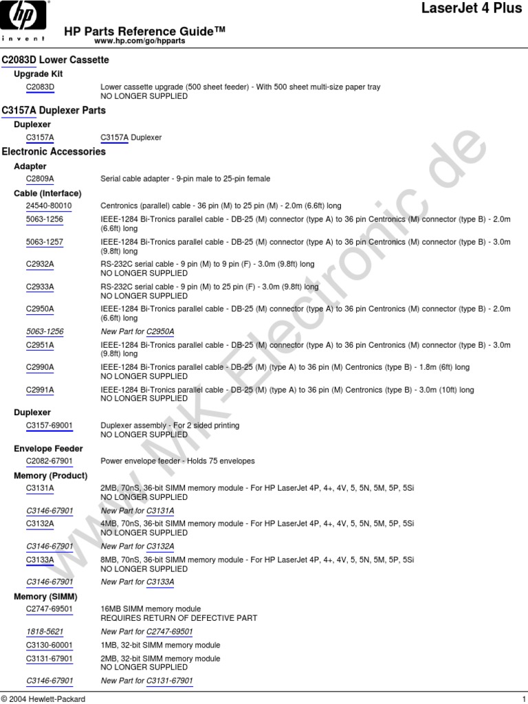 HP Parts Reference Guide™: C2083D Lower Cassette | PDF | Office ...