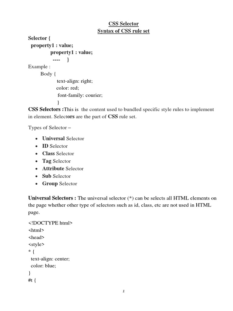 CSS Selector Guide | PDF | Html Element | Html