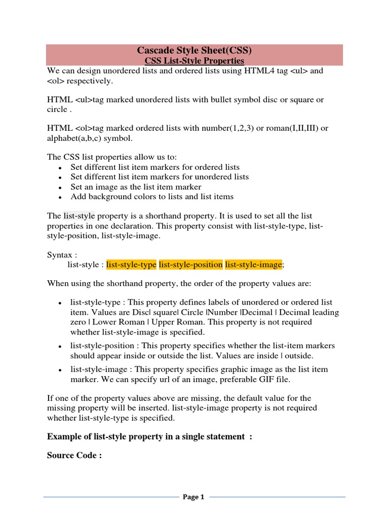 Cascade Style Sheet (CSS) | PDF | Cascading Style Sheets | Html Element