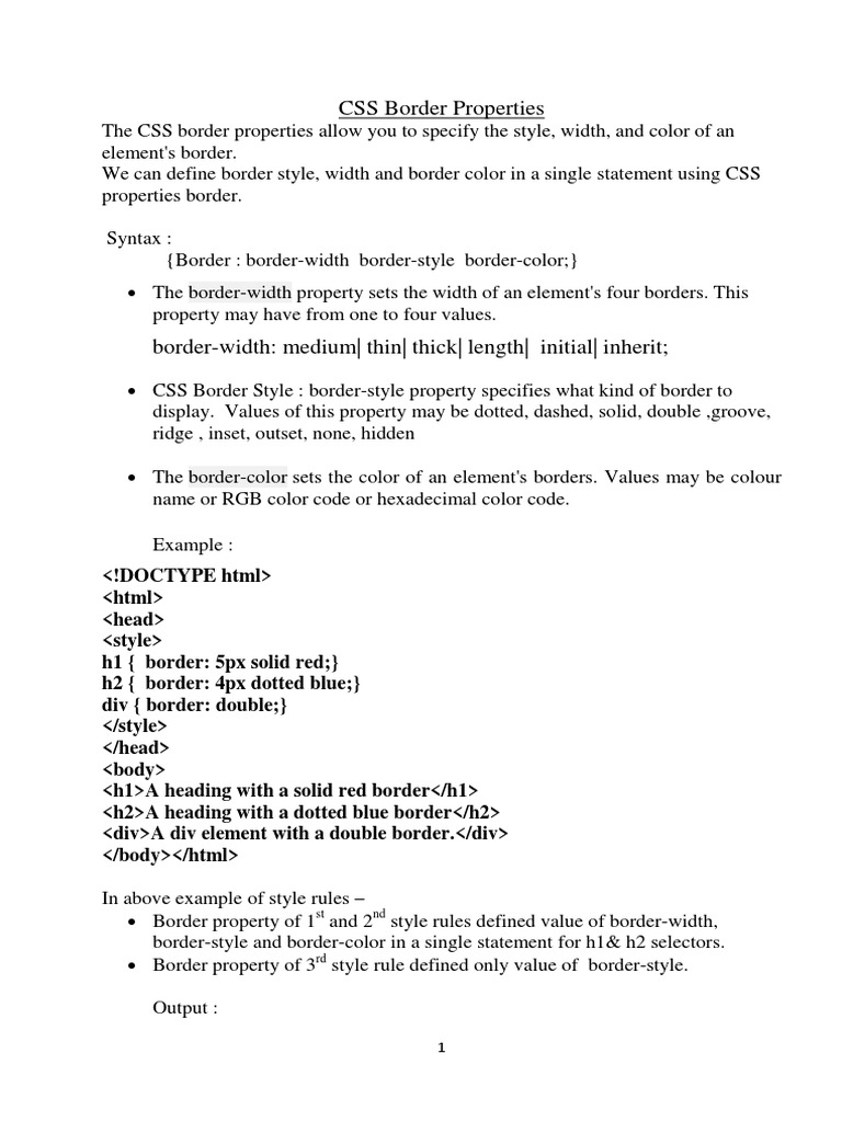 CSS Border Properties: ST ND | PDF | Cascading Style Sheets | Computer Programming