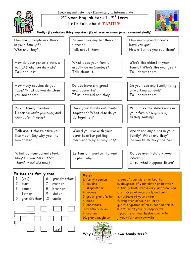 2 Year English Task 1 - 2 Term Let's Talk About: Family | PDF ...