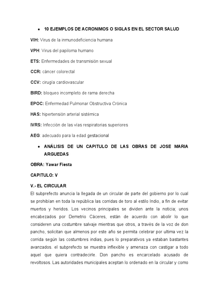 10 Ejemplos de Acronimos o Siglas en El Sector Salud | PDF
