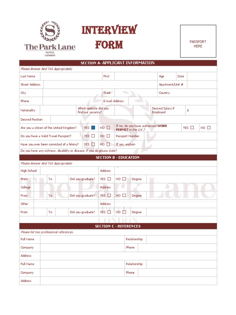 Sheraton Hotel Job Application Form | PDF | Employment | Government