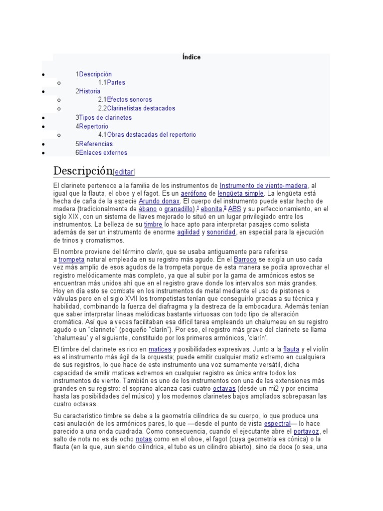 Clarinete El Instumento de Calamardo | PDF | Clarinete | Instrumentos ...