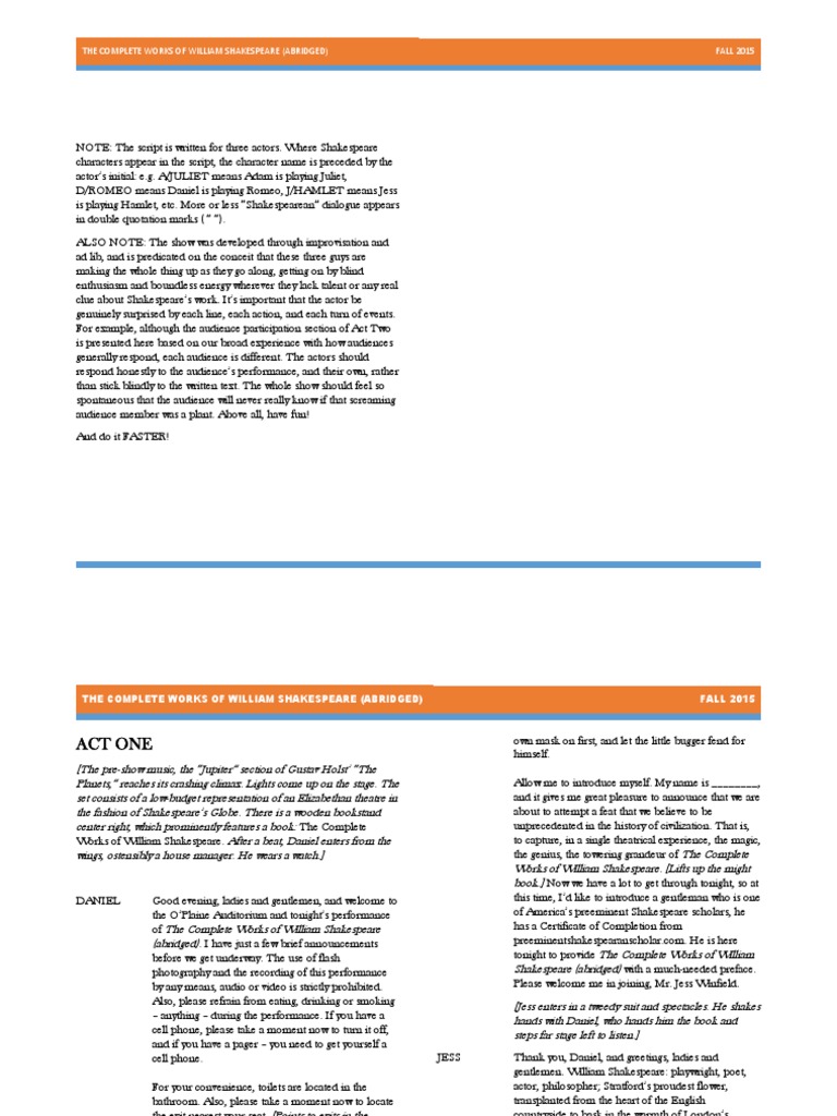 The Complete Works of William Shakespeare (Abridged) FALL 2015 | PDF ...