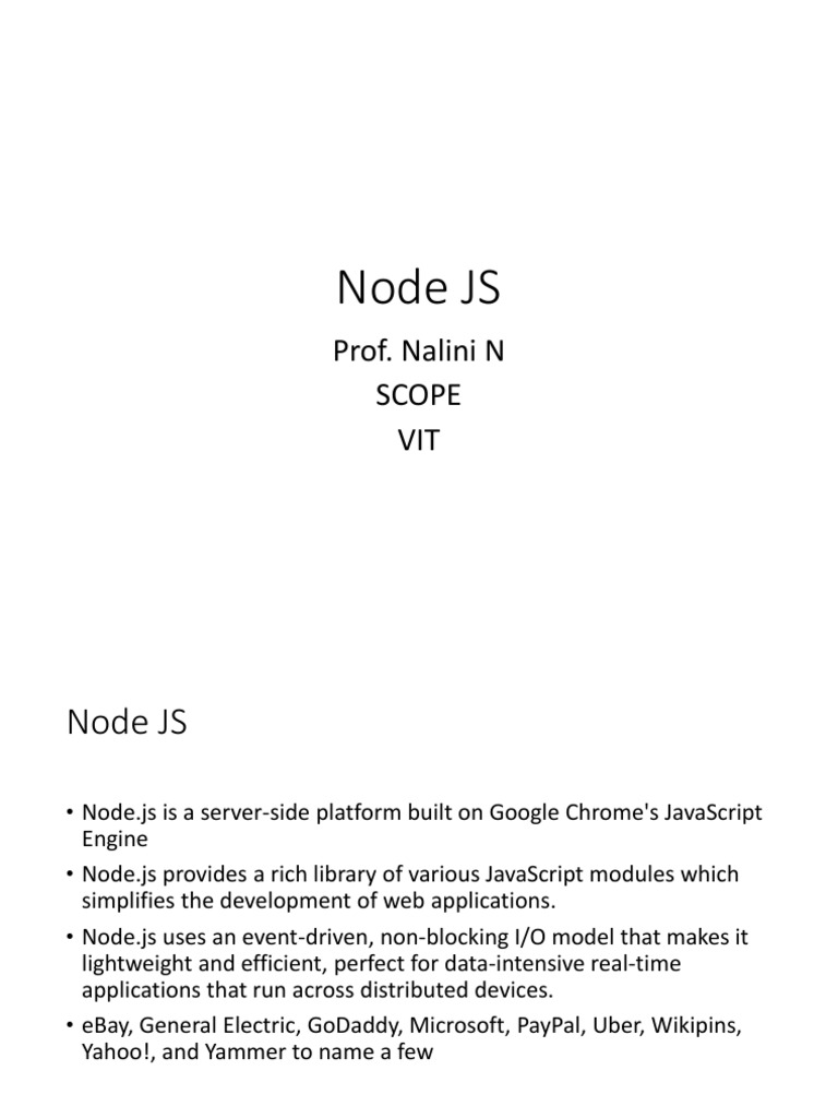 Node JS: Prof. Nalini N Scope VIT | PDF | Information Science | Computing
