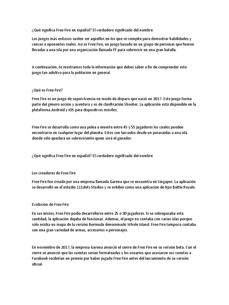 Qué Significa Free Fire en Español | PDF | Videojuegos | Videojuego ...