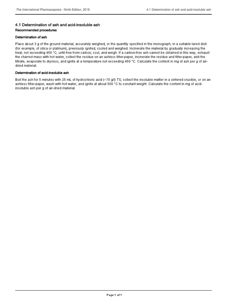 7.4.1.4.1 Determination of Ash and Acid Insoluble Ash | PDF