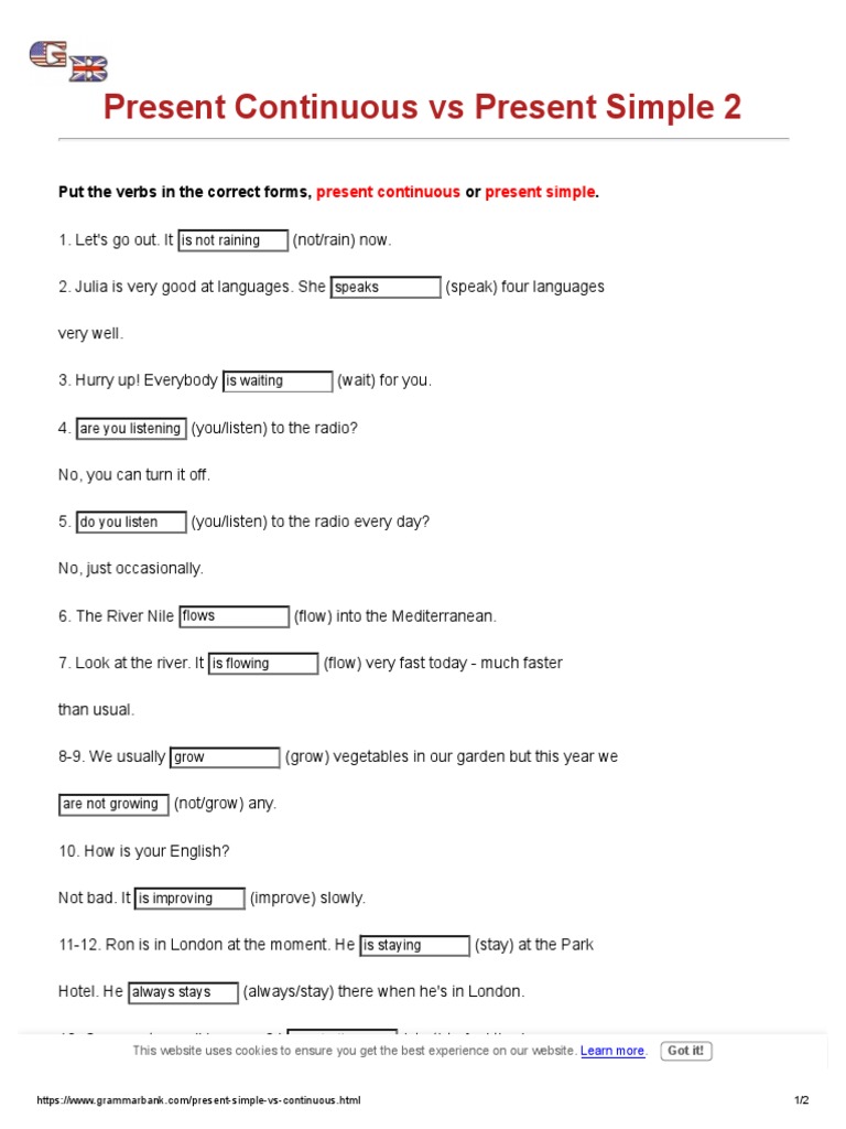 Present Continuous Vs Present Simple Worksheet 2 PDF | PDF | Human ...
